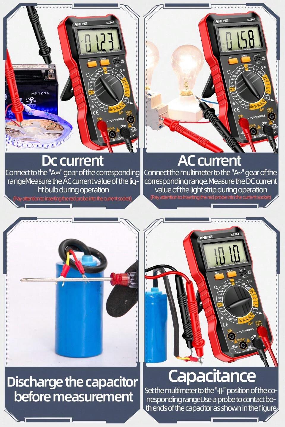 ANENG ANENG SZ304 Digital Multimeter AC Voltmeter Ammeter Non-Contact ...