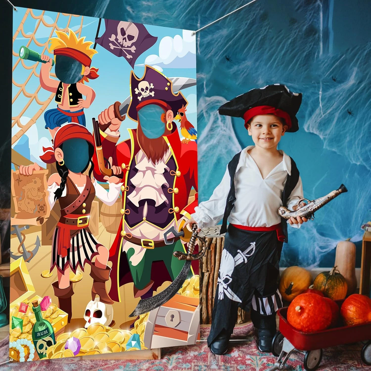 1pc 1.0*1.5m Pirate Face Backdrop Cloth, Funny Face Background Pirate ...