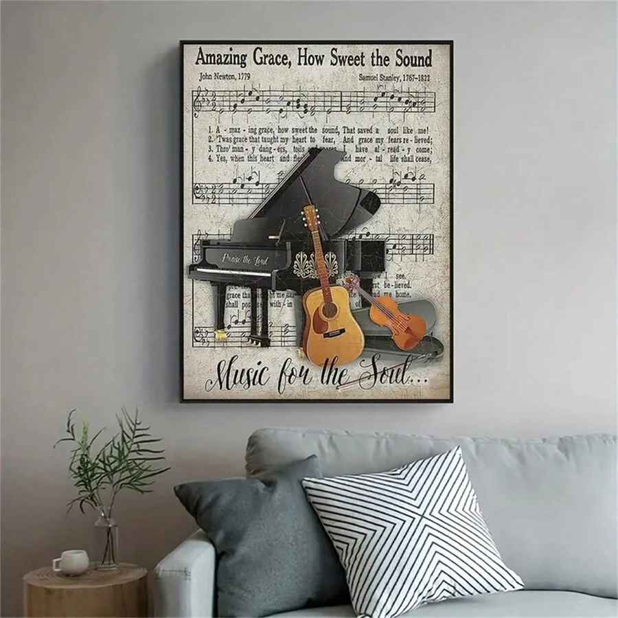 1pc Christian Music Play Canvas Wall Art Decor, Wall Art, Guitar Piano ...