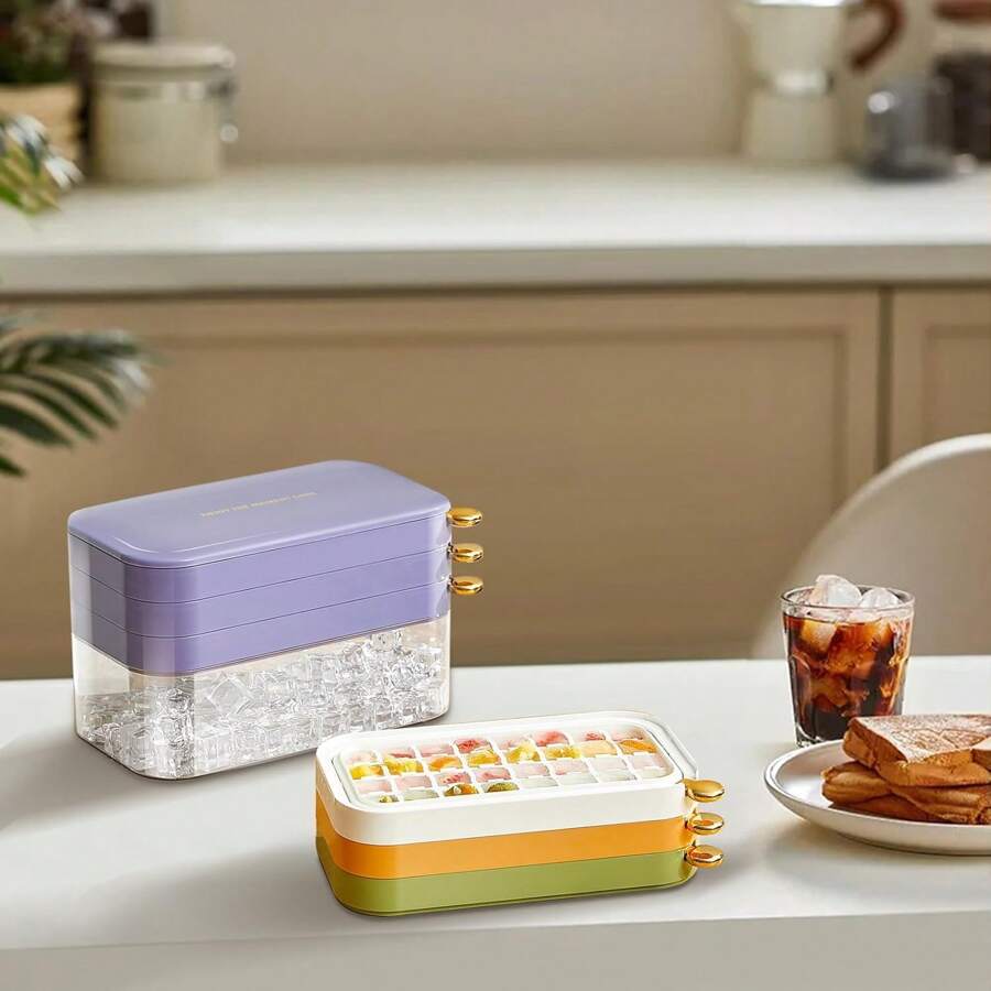 Ice Cube Tray With Lid And Bin, 2024 Upgrade Rotary Press And Release ...