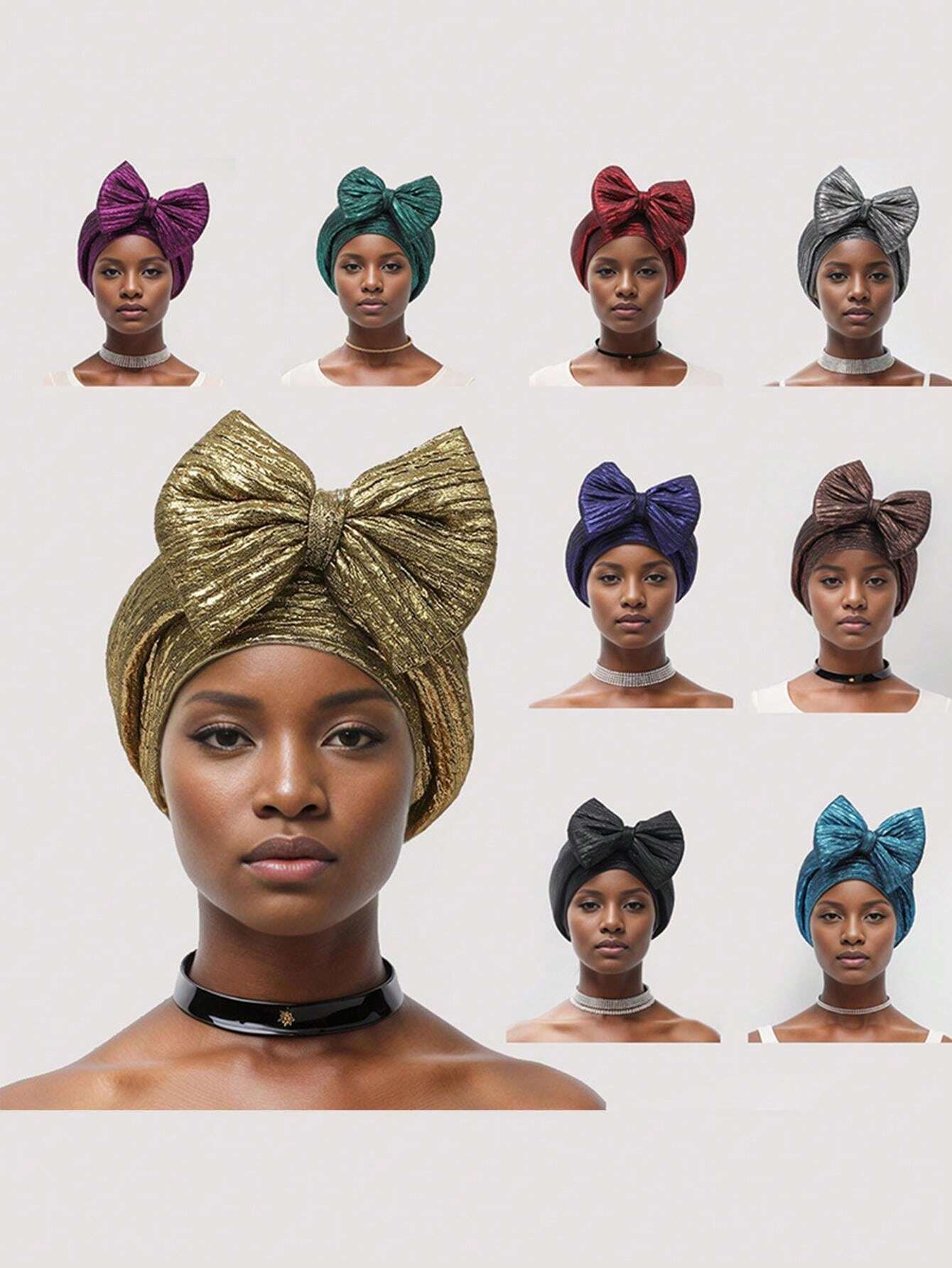 2024 New Fashionable African Turban Hat With Large Bow And Gold Foil ...