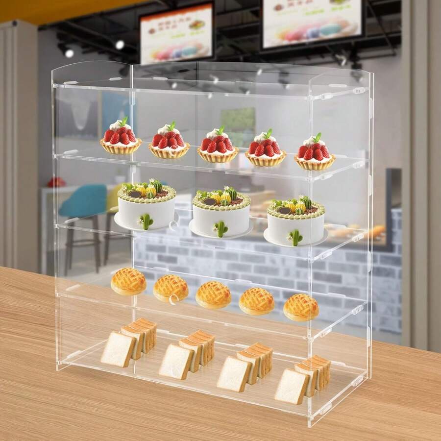 Acrylic Display Case 4 Layer Transparent Countertop Showcase,Bakery ...