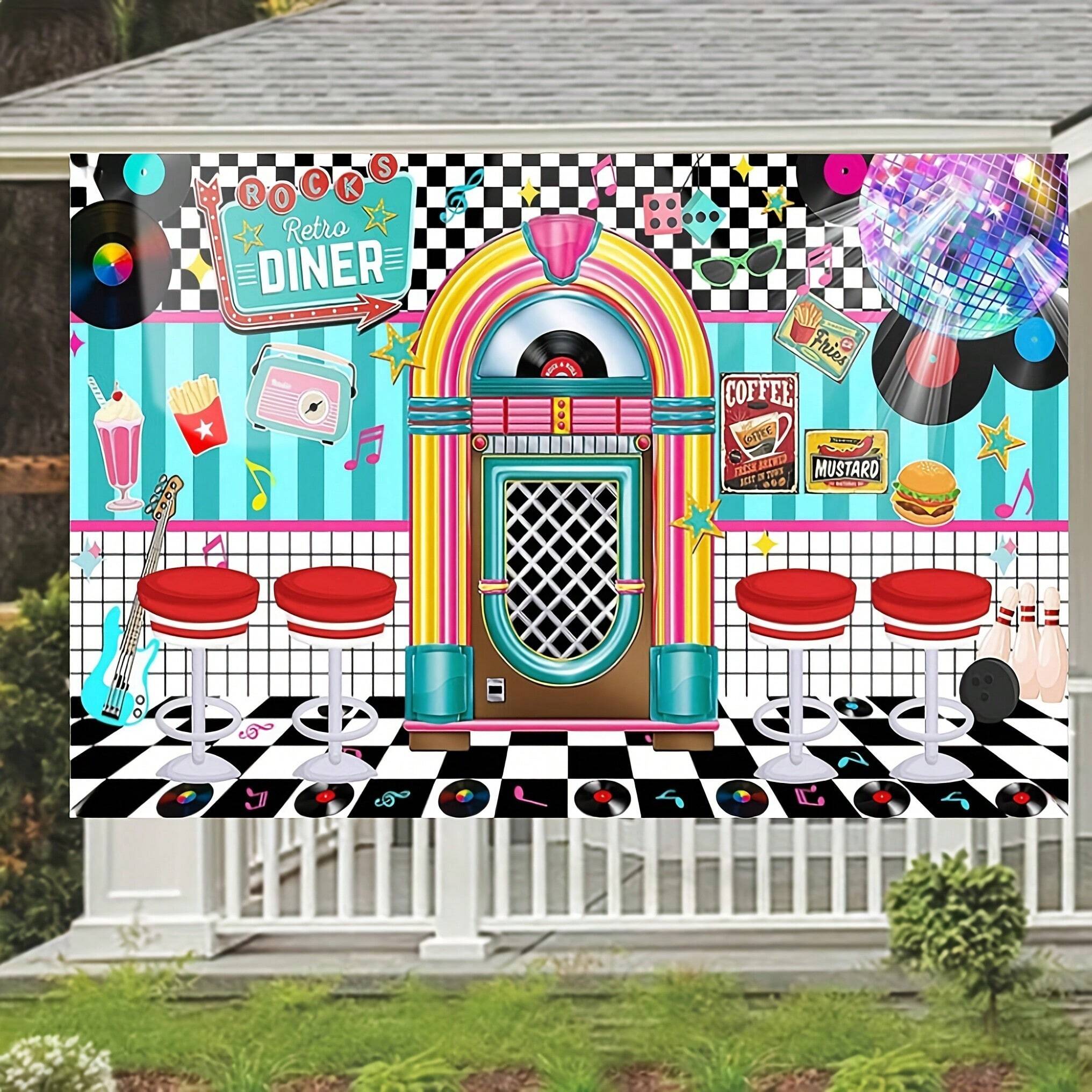 1pc,1950S Retro Rock Party Backdrop - Vintage Restaurant Decor Banner ...
