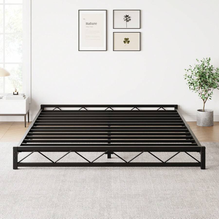 Metal Platform Bed Frame With Wavy Pattern, Bed Frame With Steel Slat ...