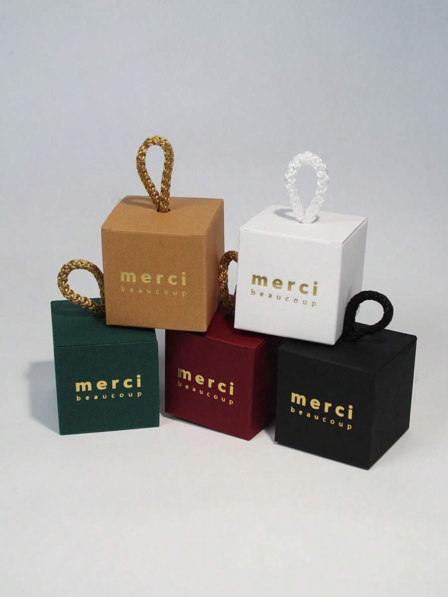 12pcs Stylish 'Merci Beaucoup' Mini Gift Boxes In Assorted Colors With ...