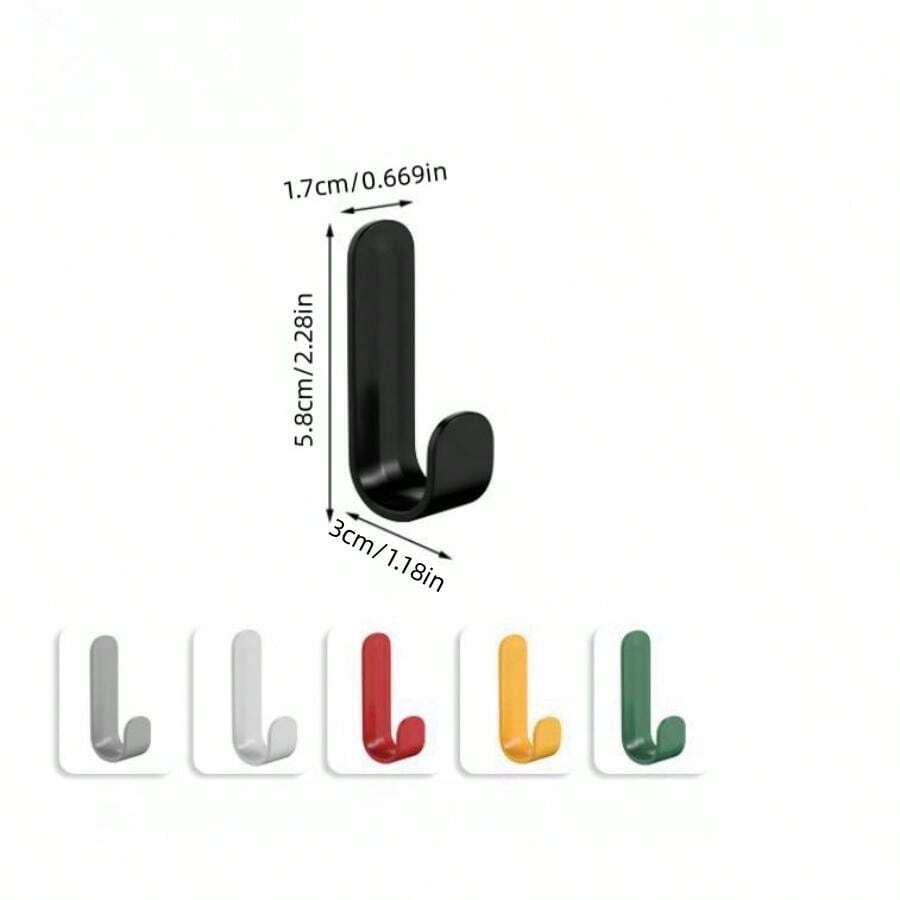 6pcs Multi-Color Heavy Duty No-Drill Adhesive J-Shaped Wall Hooks ...