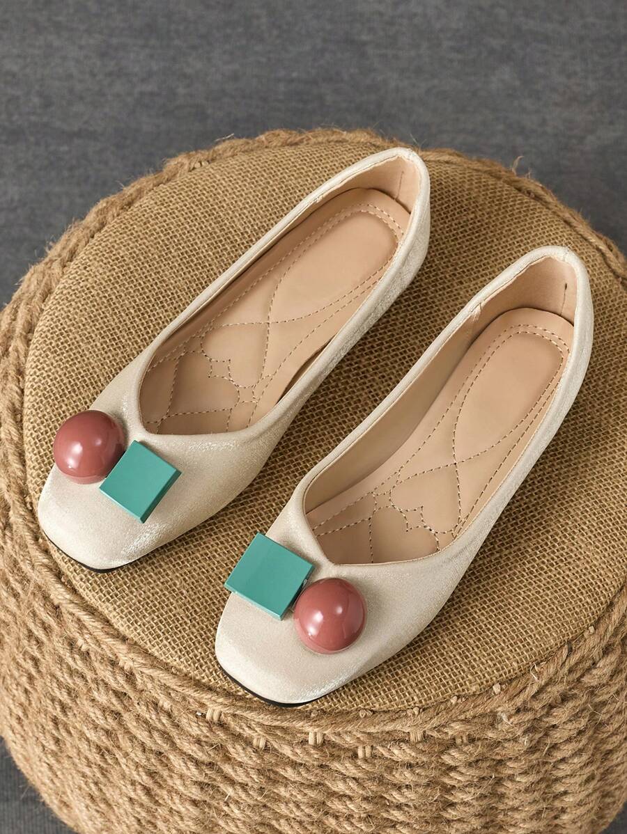 Women's Square Toe Low Vamp Shoes, Flat, Sweet And Cute, Soft Bottom ...