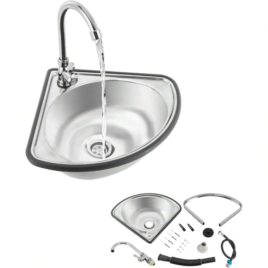 CNCEST Stainless Steel Triangular Hand Basin Sink, Modern Wall-Mounted ...