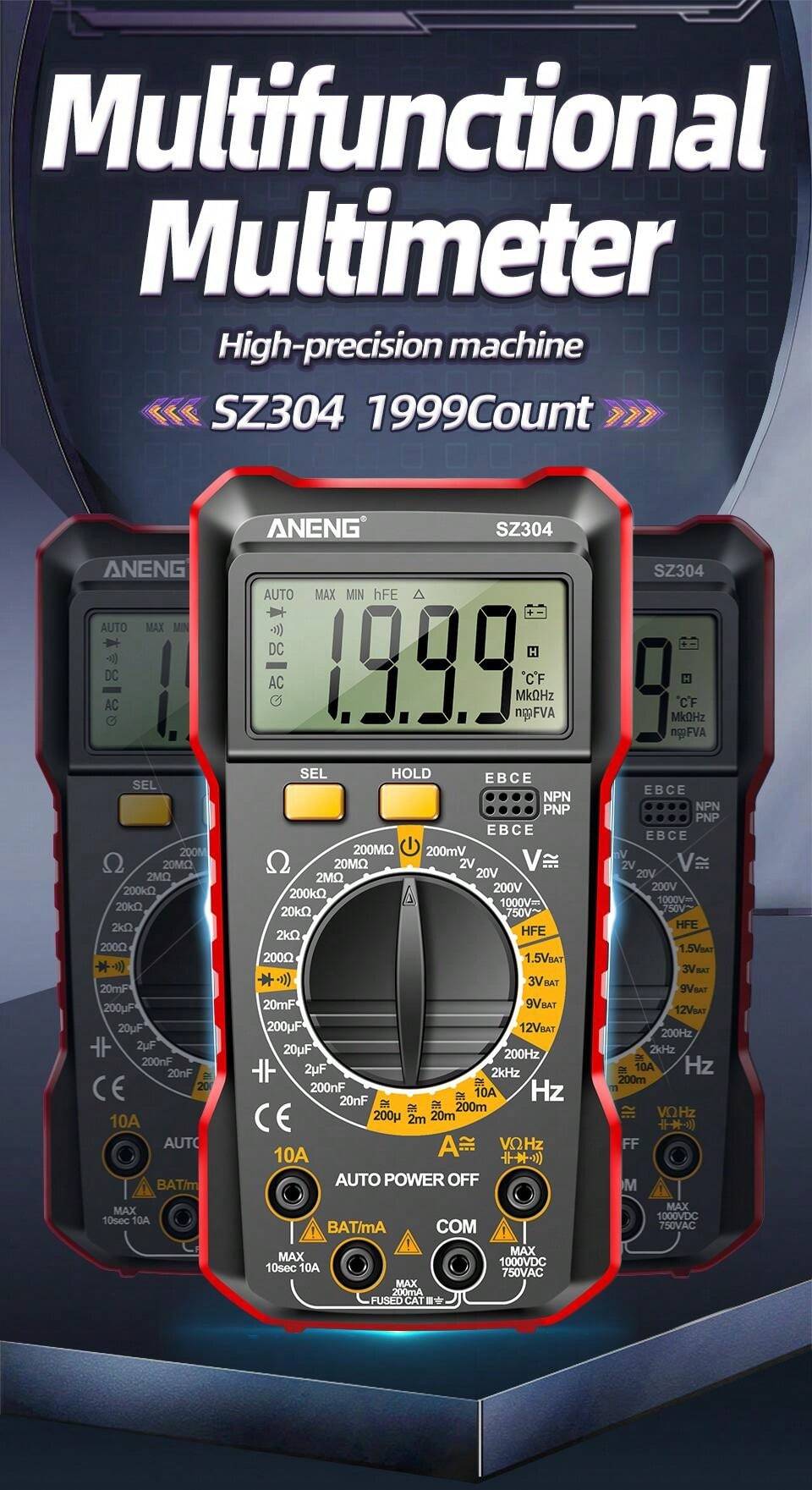 ANENG ANENG SZ304 Digital Multimeter AC Voltmeter Ammeter Non-Contact ...