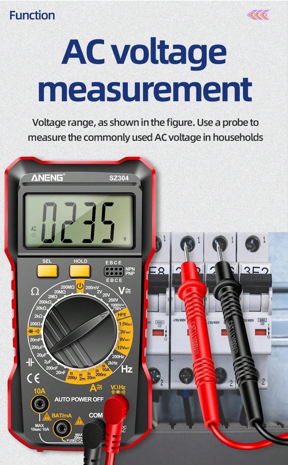 ANENG ANENG SZ304 Digital Multimeter AC Voltmeter Ammeter Non-Contact ...