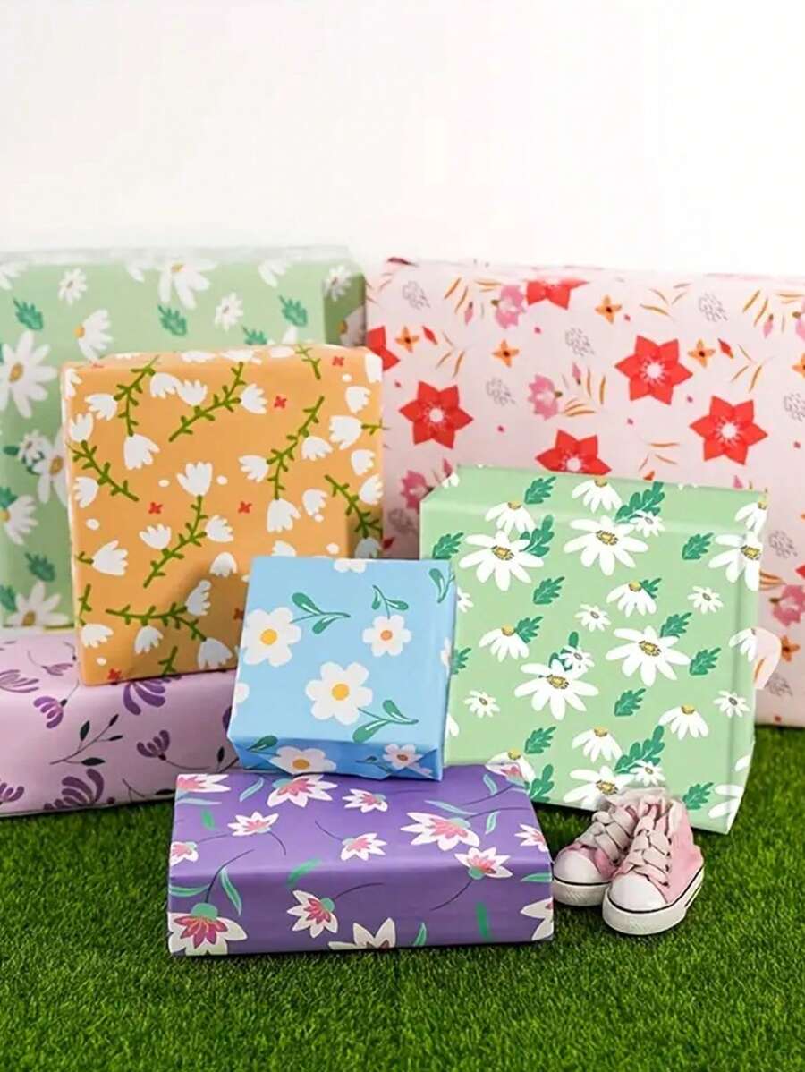 6pcs Gift Wrapping Paper Set, 6 Floral Pattern Set, Suitable For Female ...