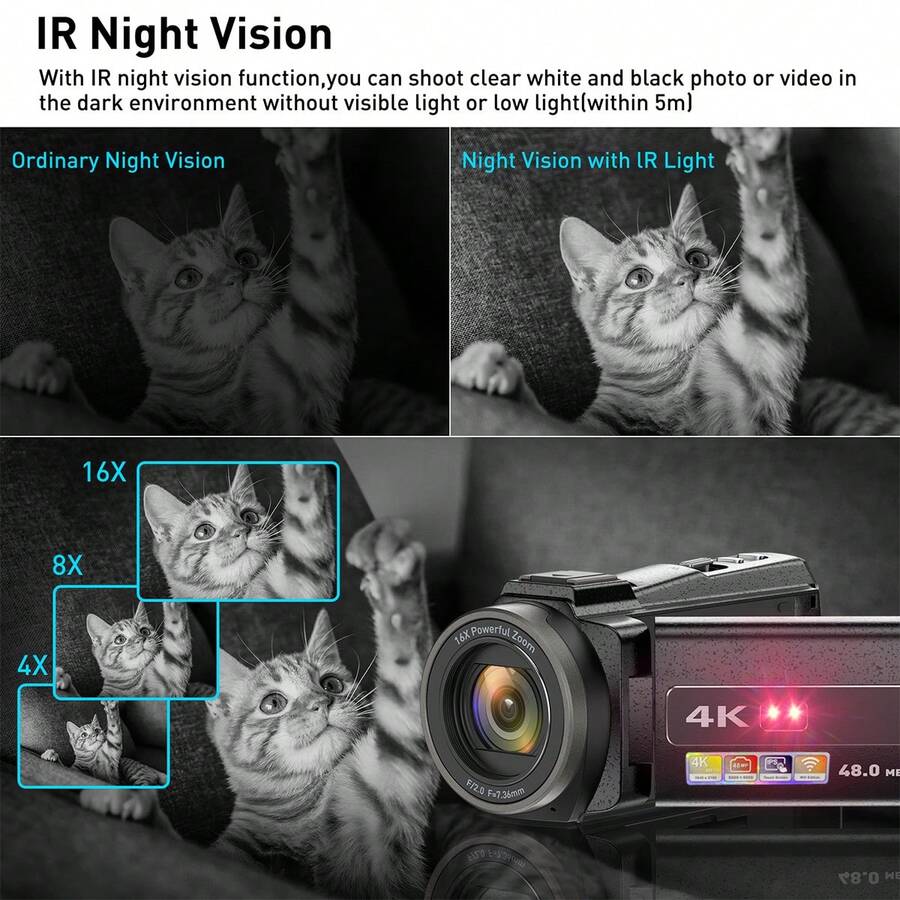 4K Ultra HD 48MP Camera With WiFi, Night Vision, 16x Digital Zoom, 3.0 ...