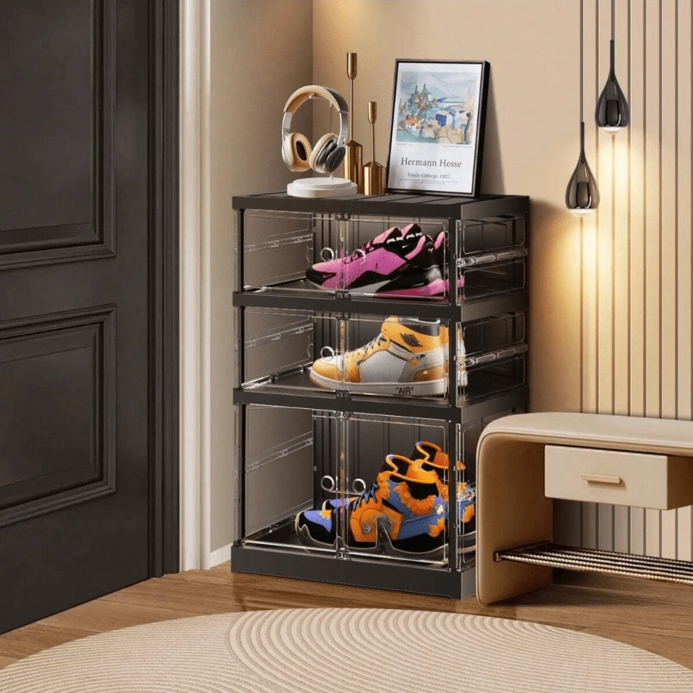 6-Tier Foldable Shoe Rack For Closet Entryway 6-12Pairs,Stackable Clear ...