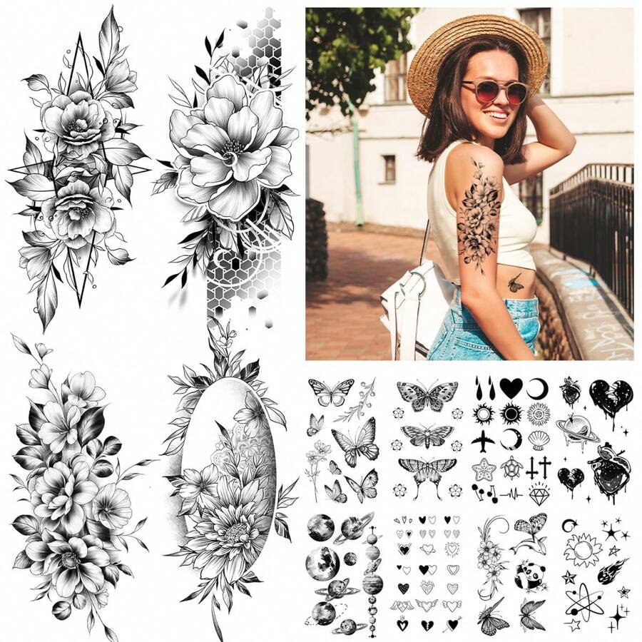 45 Sheets Temporary Tattoos Adhesive Tattoos Adults, 3D Waterproof ...