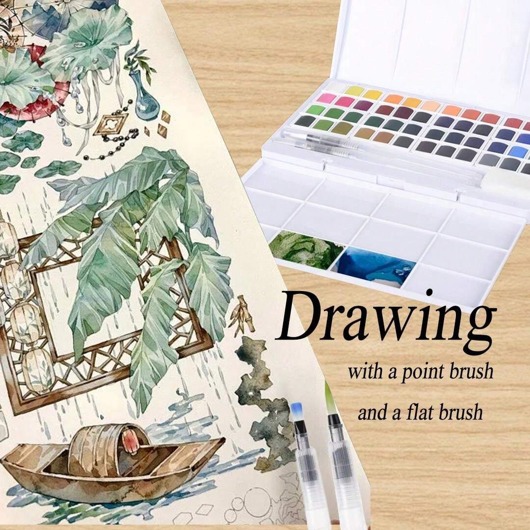 48 Premium Colors Set Solid Water Coloring Paints Kits With Watercolor ...