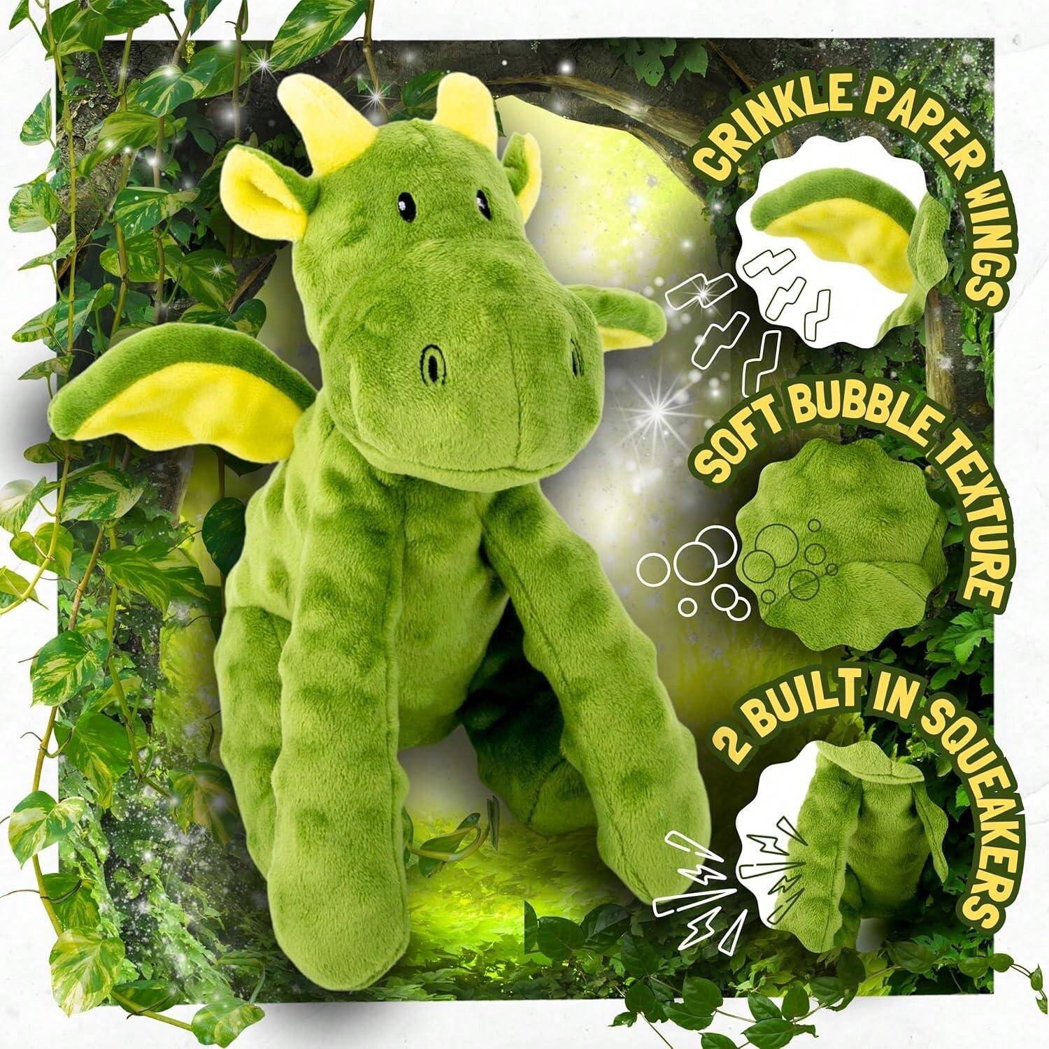 Adorable Dragon Plush Squeaky Dog Toys With Crinkle Paper Stuffed Bubble Texture Fabric Dog Chew ...