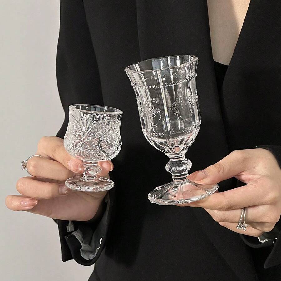 Vintage Glass Embossed Champagne Glass Wine Glass Home High-Footed ...