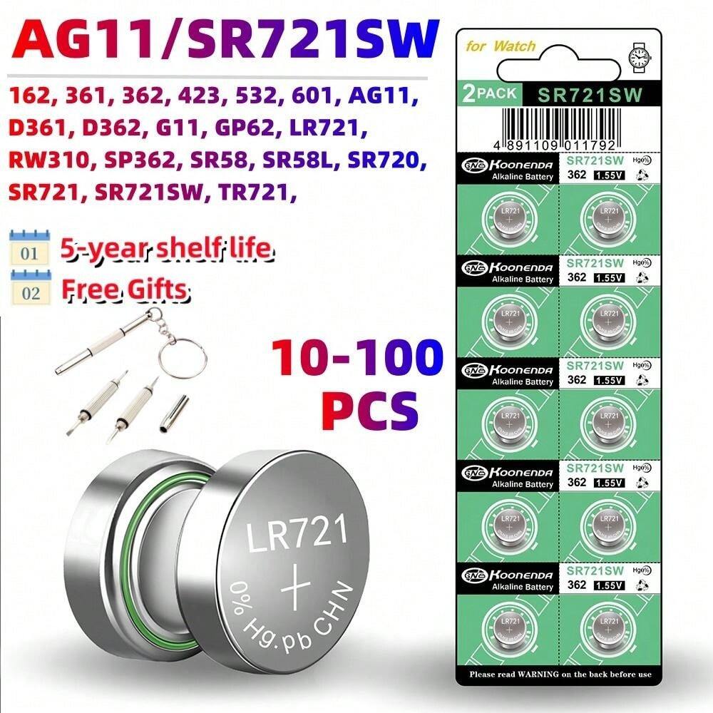 Batería de reloj de botón de alta capacidad AG11 SR721SW 362 361 162 1.55V de 10 a 100 piezas 0% ...