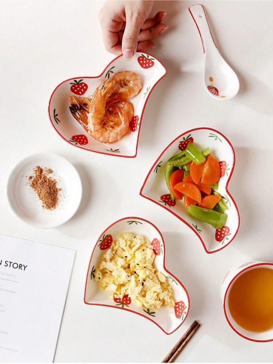 4pcs Set Strawberry Platter In Heart Shape Cutlery Combination Creative ...