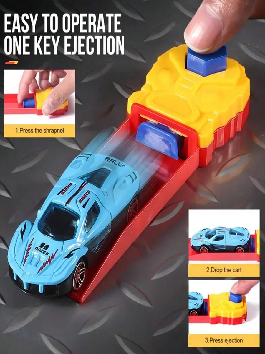 Random Pull Back Metal Mini Toy Race Car With Track Launcher, Racing ...