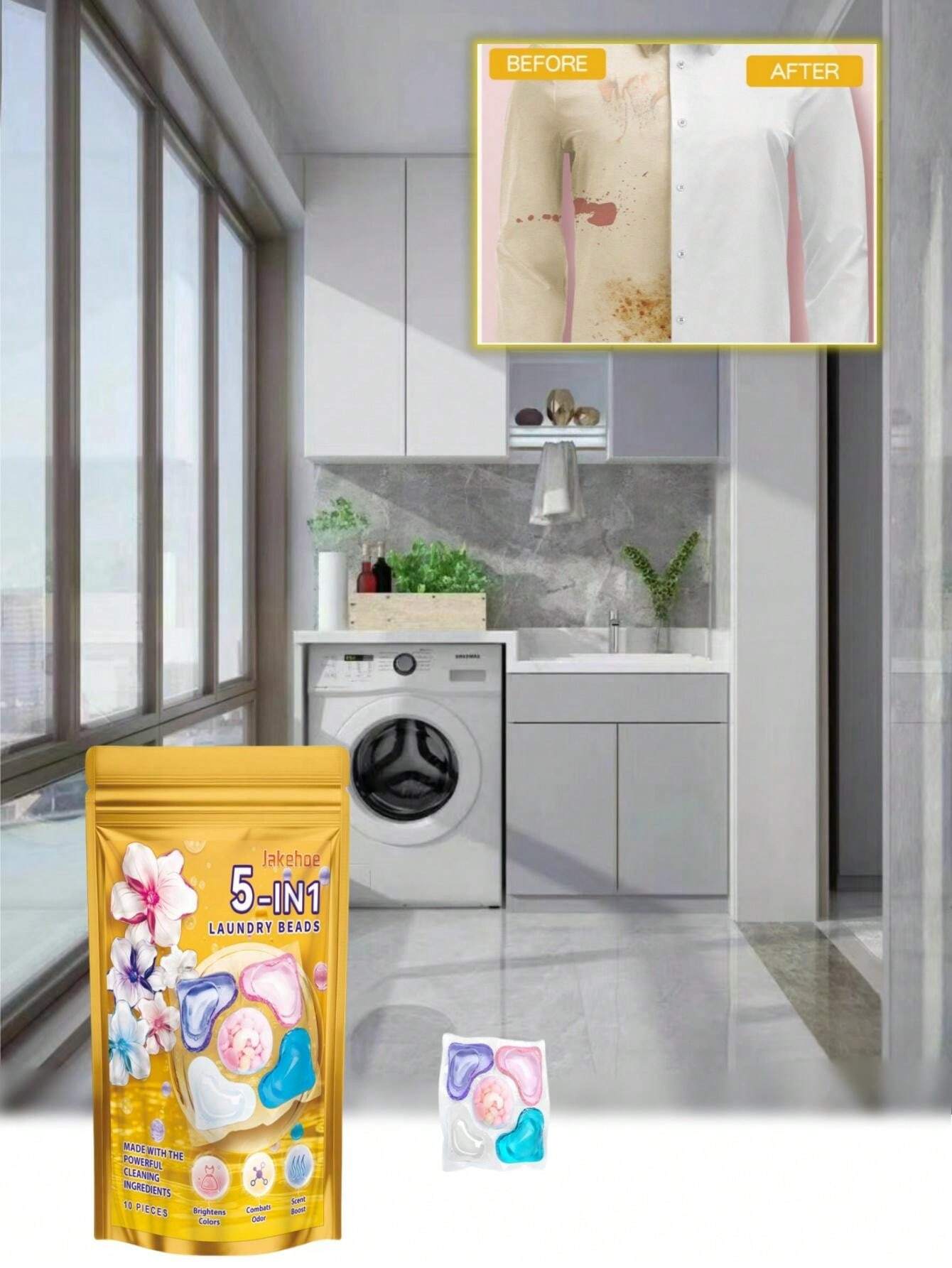 5-In-1 Laundry Bead Capsule Detergent, Powerful Cleaning, Long-Lasting ...