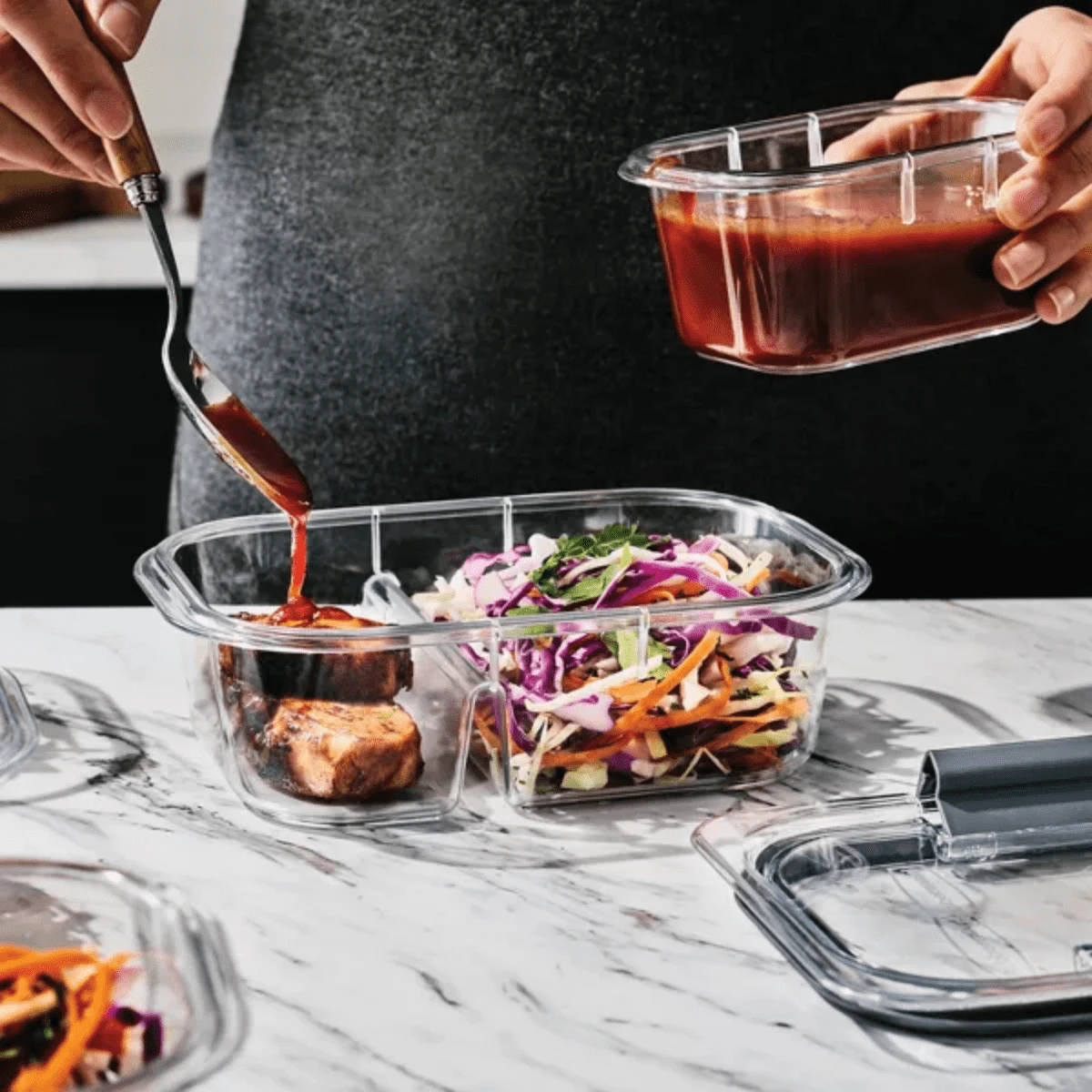 Rubbermaid 5pk 2.85 Cup Brilliance Meal Prep Containers, 2-Compartment Food Storage Containers ...