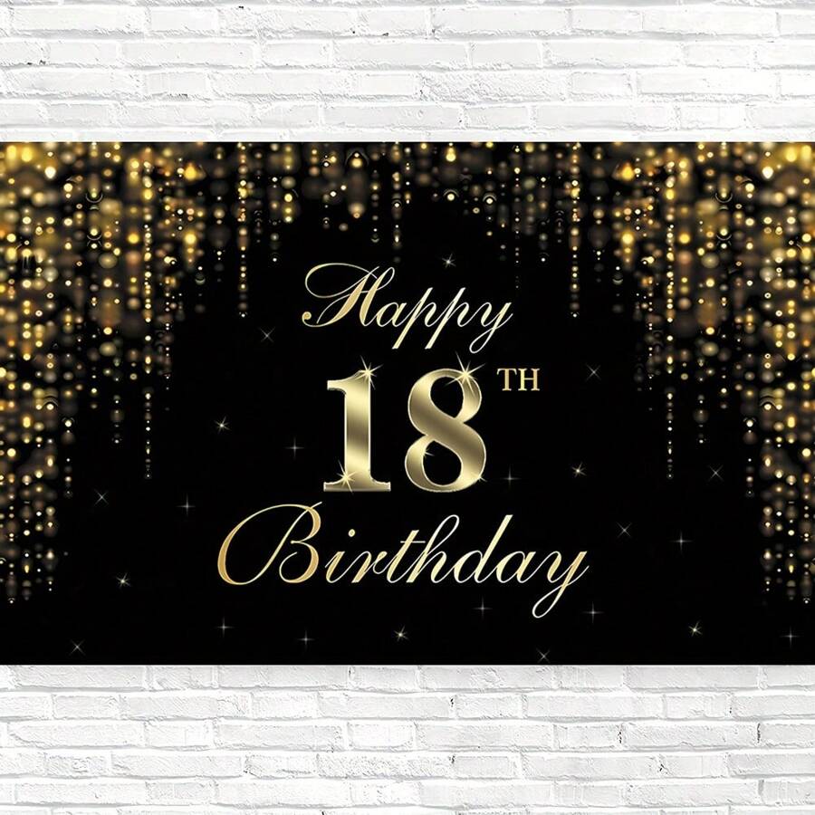 1 Piece, Vibrant Black And Gold Happy 18th Birthday Banner Background ...