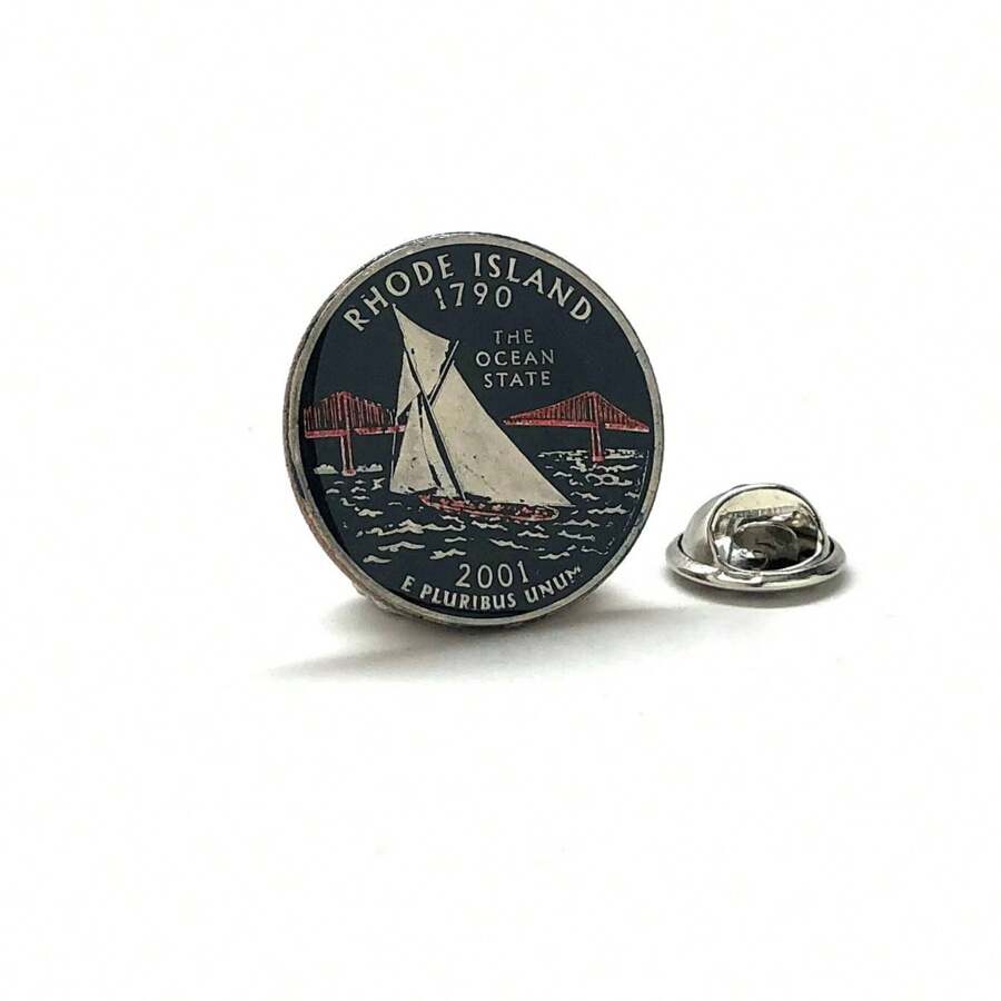 Enamel Pin Hand Painted Rode Island State Quarter Enamel Coin Lapel Pin ...