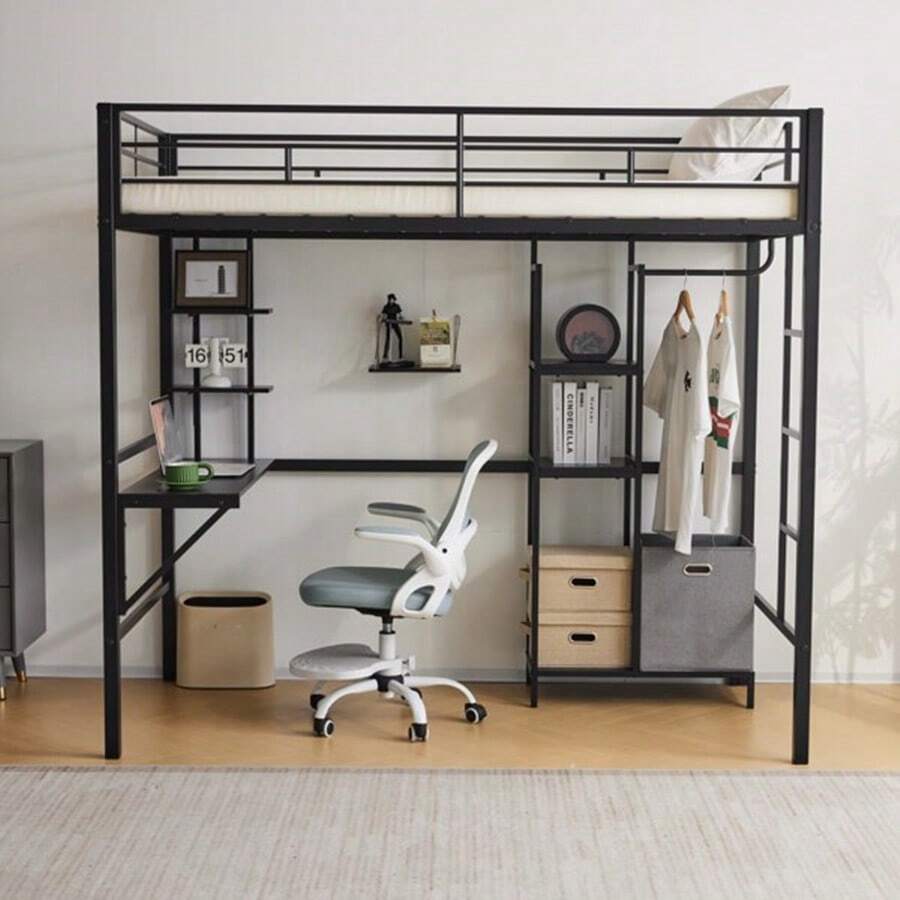 Student Shelf Bed Under The Bed Table Loft Bed Apartment Iron Bed With ...