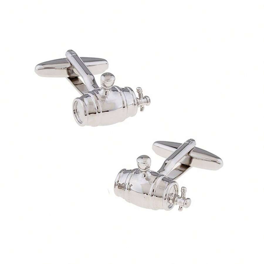 3D Shiny Silver Wine Cask Cufflinks Tone Thick Cuff Links Beer Keg ...
