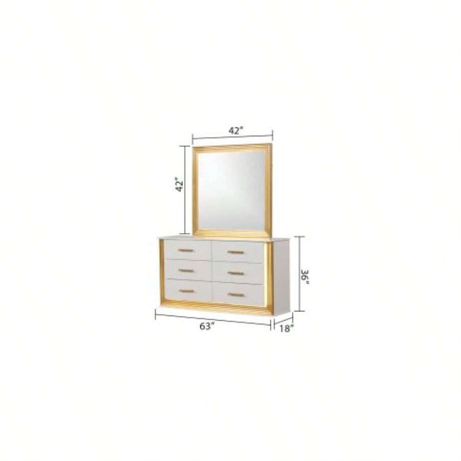 Obsession Contemporary Style 6-Drawer Dresser Made With Wood & Gold ...