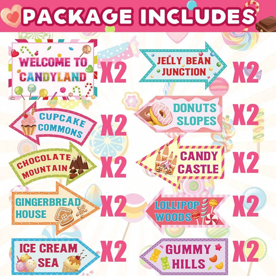 20 Pieces Candyland Party Decorations Candy Land Party Welcome Sign ...
