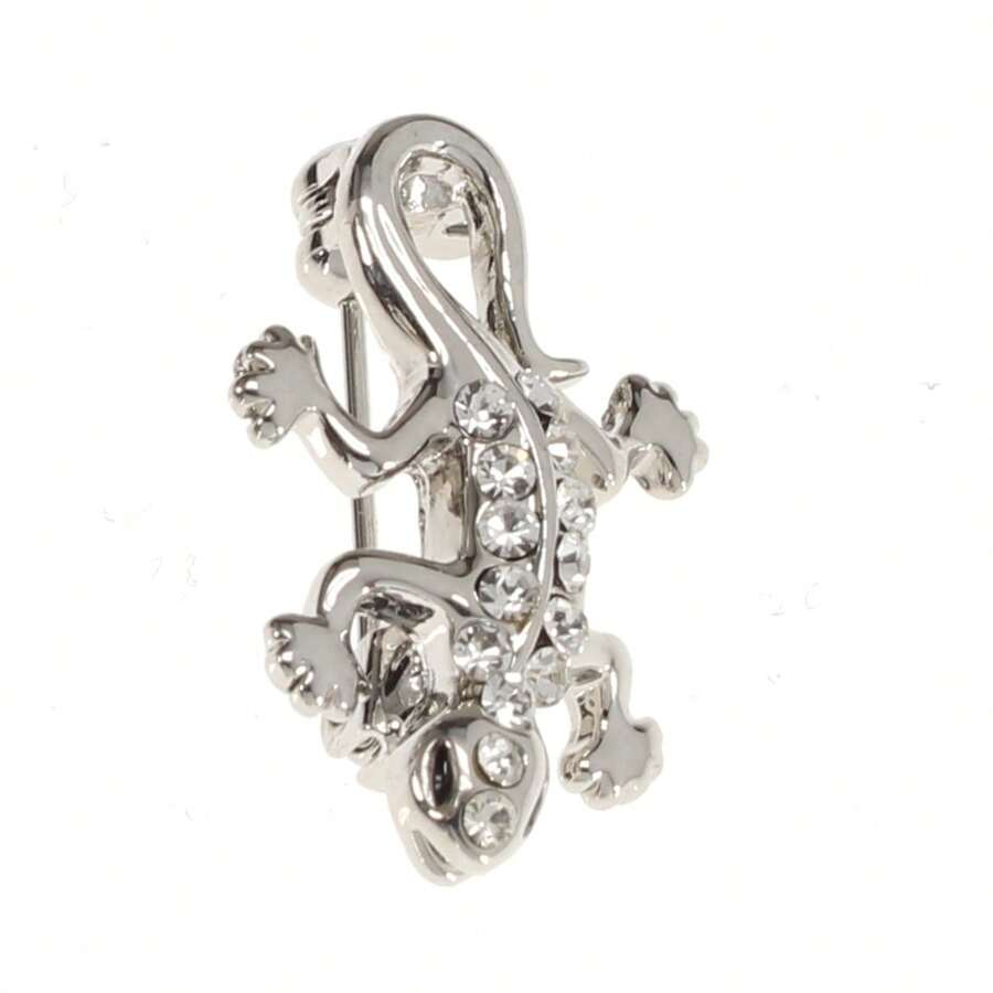Williams And Clark Lizard Pin 3D Design Silver With Clear Crystals ...