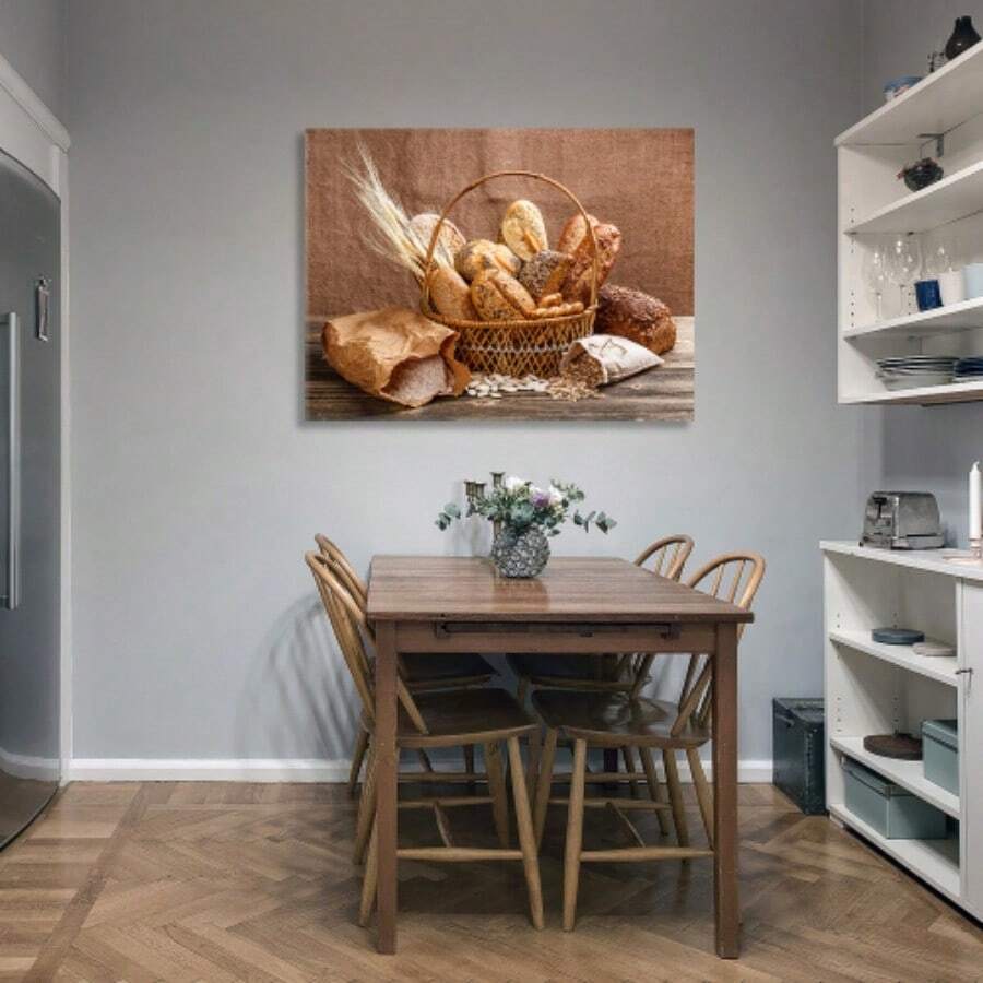 Framed Canvas Wall Art Dr Bread Painting, Still Life Bread In Basket ...