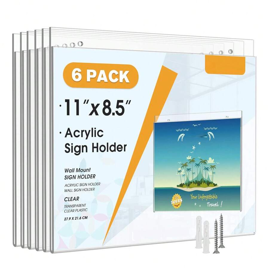 Wall Mount Sign Holder, 8.5x11 Inches Acrylic Sign Holder With Mounting ...