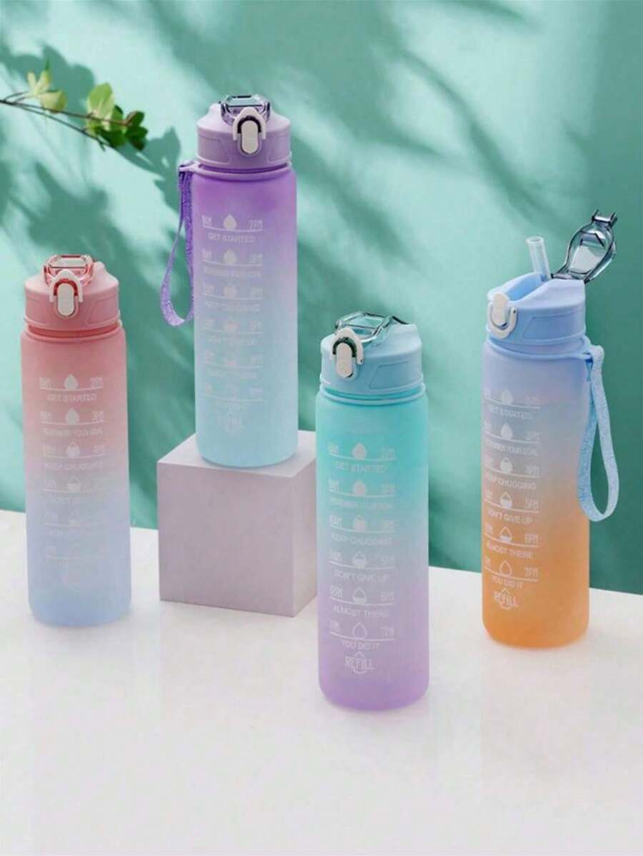 1pc 900mL Motivational Water Bottle With Straw & Time Marker, Daily ...