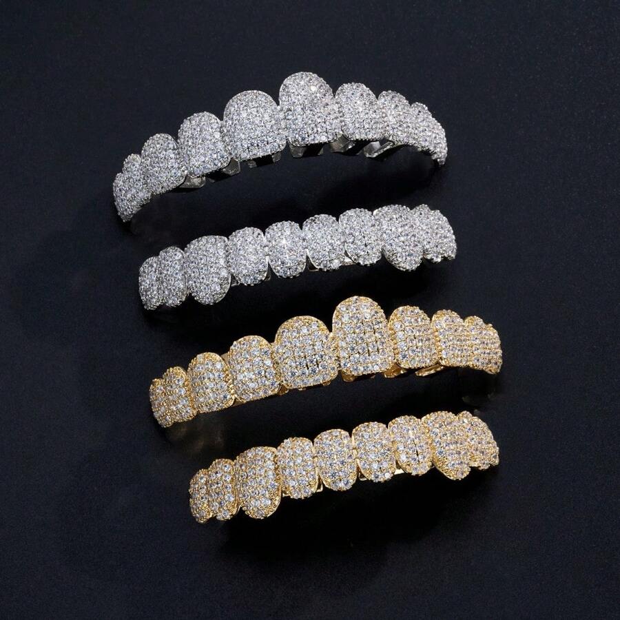 1 PC Hip Hop Cubic Zirconia Teeth Grills 10 Teeth Top Bottom Grills ...