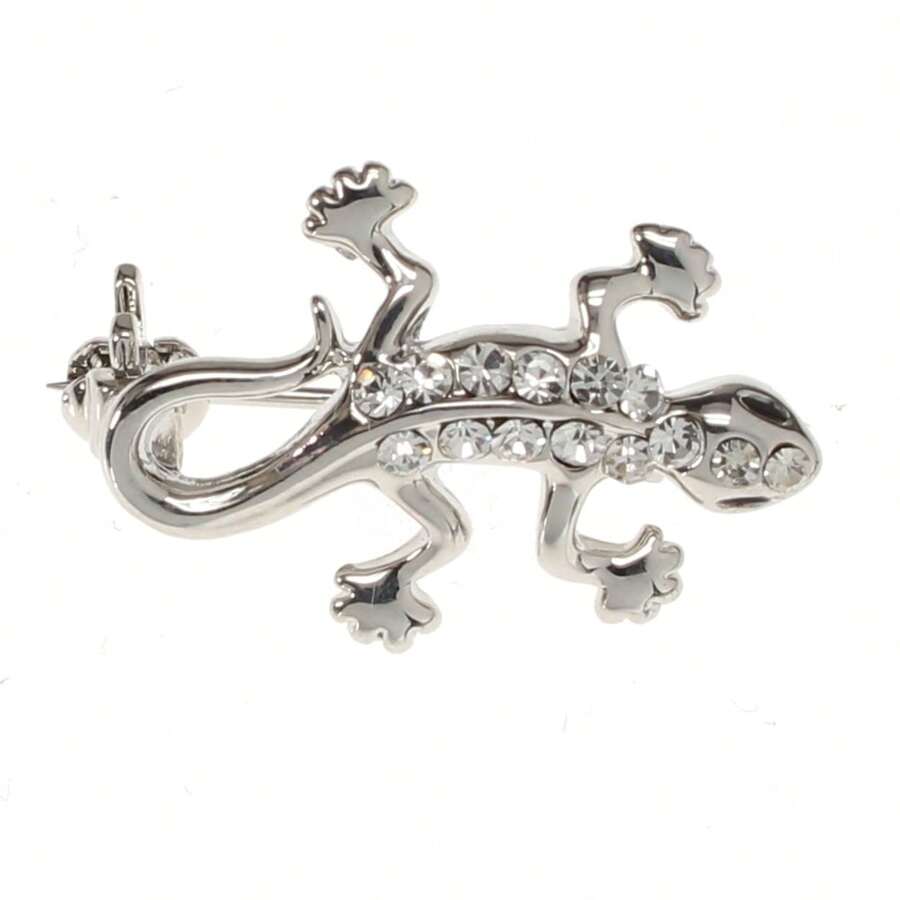 Williams And Clark Lizard Pin 3D Design Silver With Clear Crystals ...