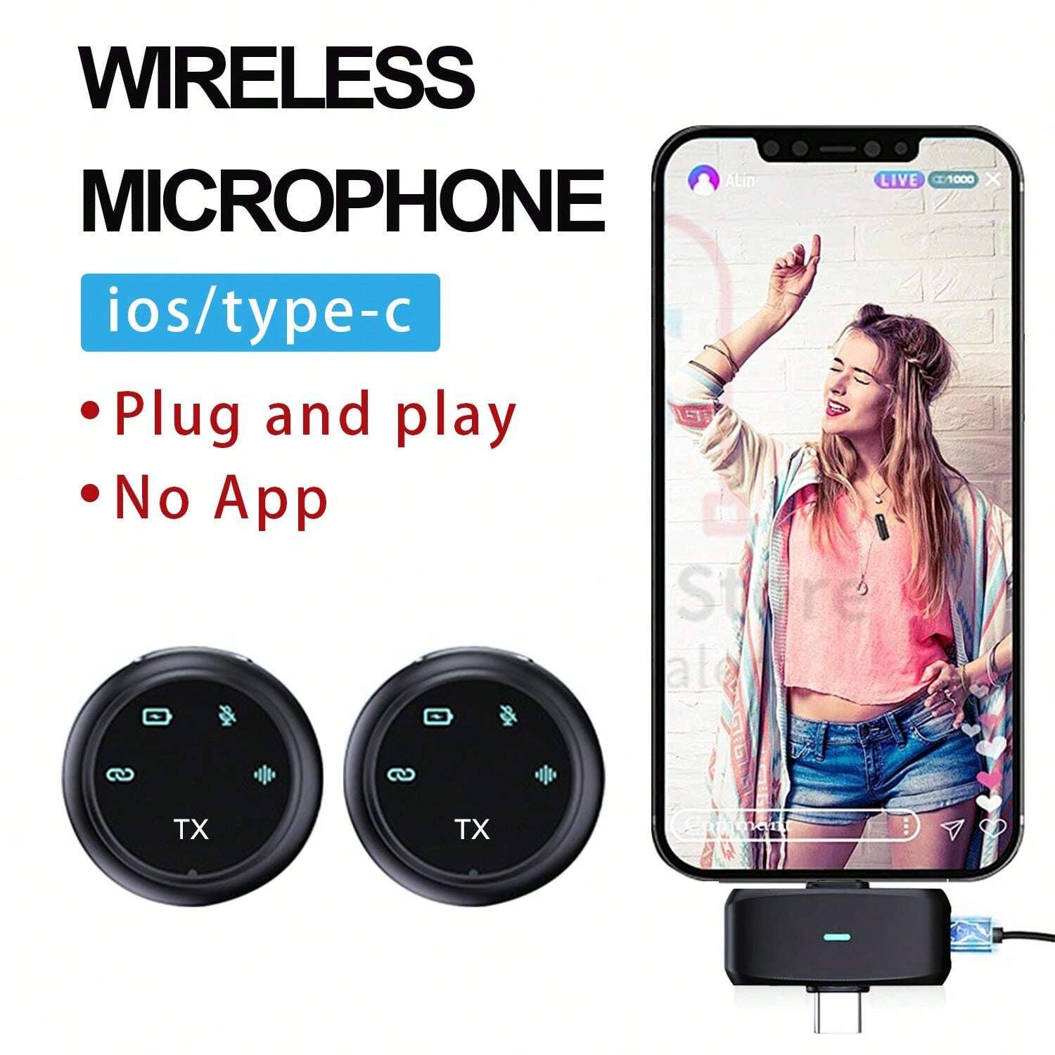 2024 New 1 Drag 2 Microphone Lavalier 2.4GHz 2 In 1 Portable Mini ...