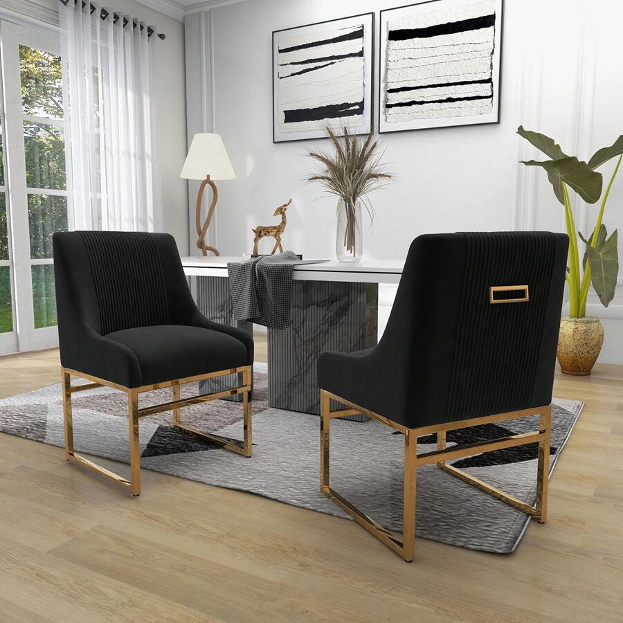 SEYNAR Contempoary Velvet Dining Chair With Metal Frame Legs, Set Of 2 ...