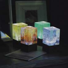 Art Table Lamp Ambient Night Light, Resin And Wood Table Christmas Gift ...