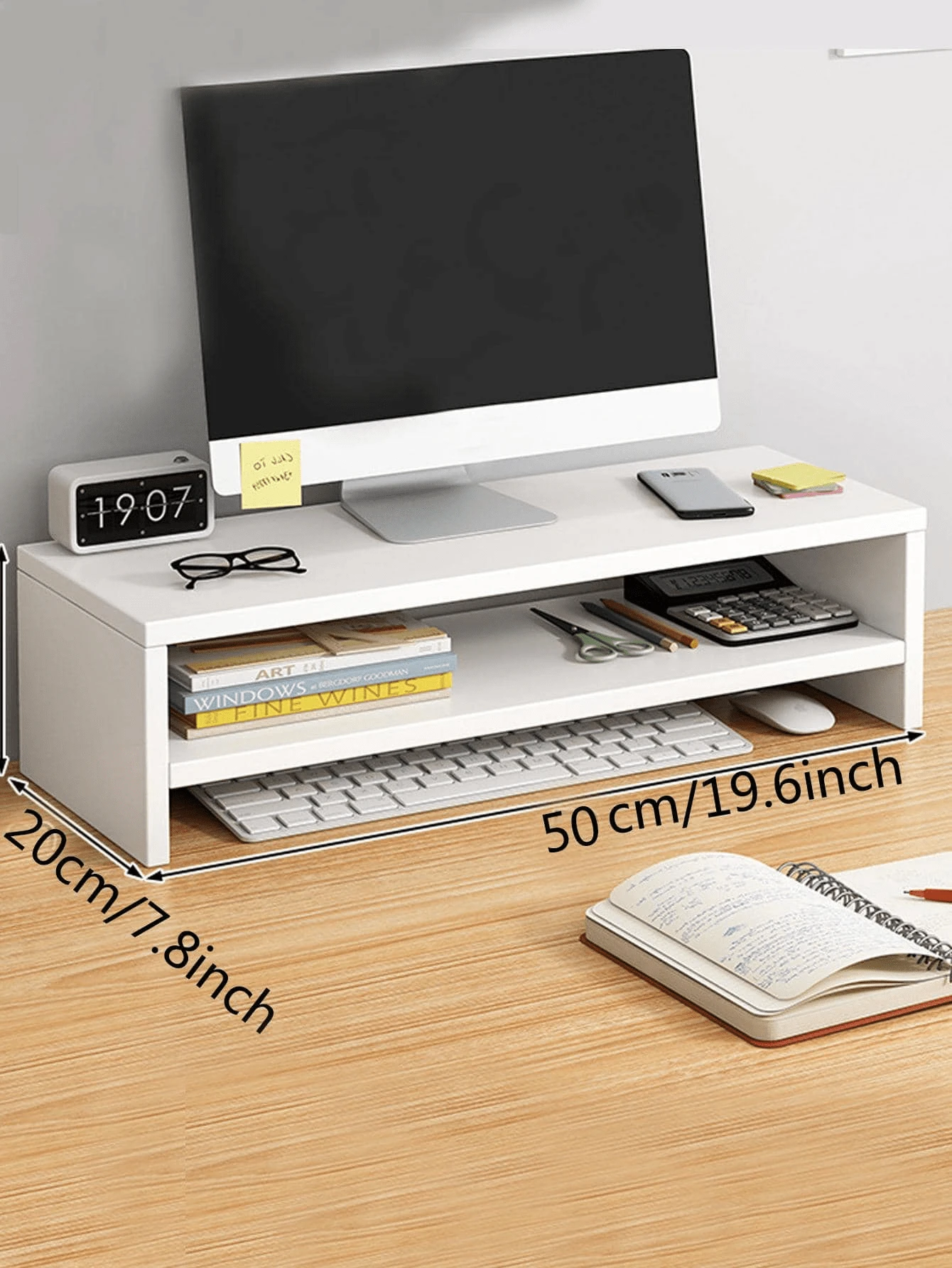 White Double-Layered Computer Stand Without Grid For Height Increase ...