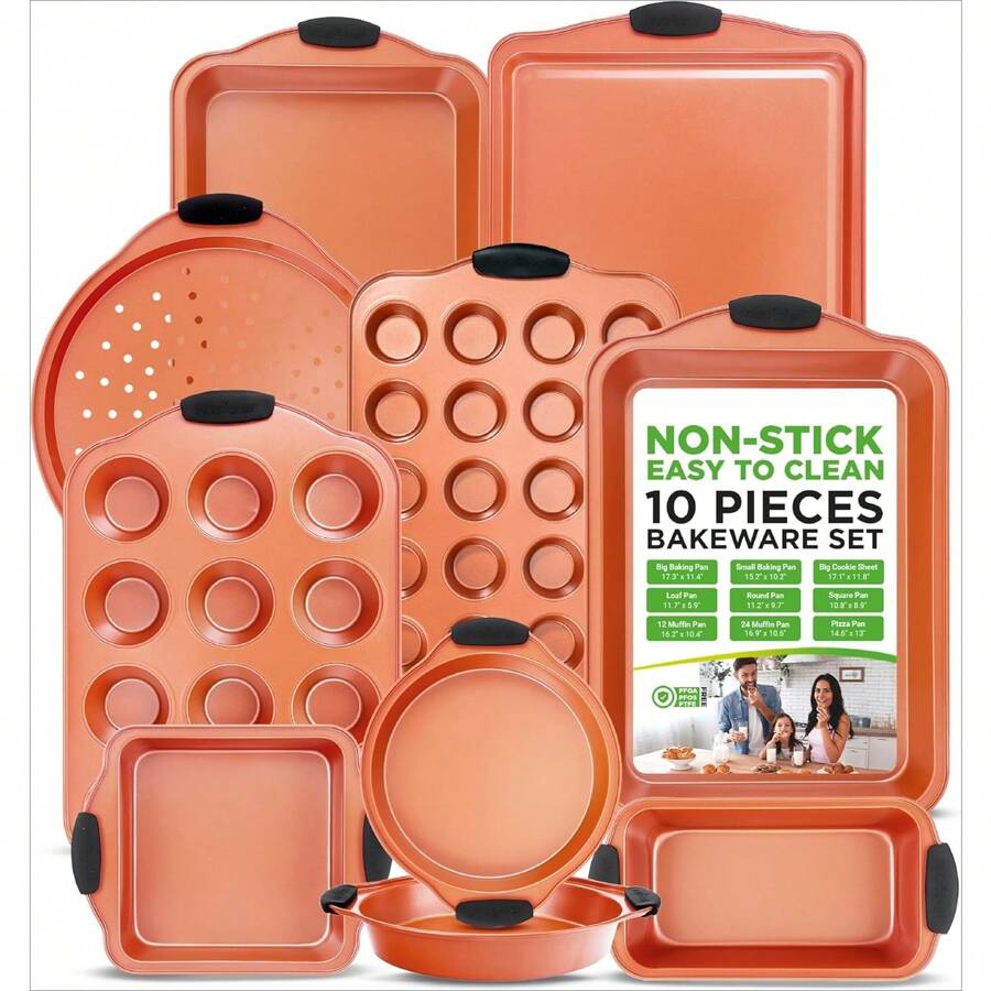 10-Piece Non-Stick Baking Pans Set - Premium Nonstick Carbon Steel Oven ...