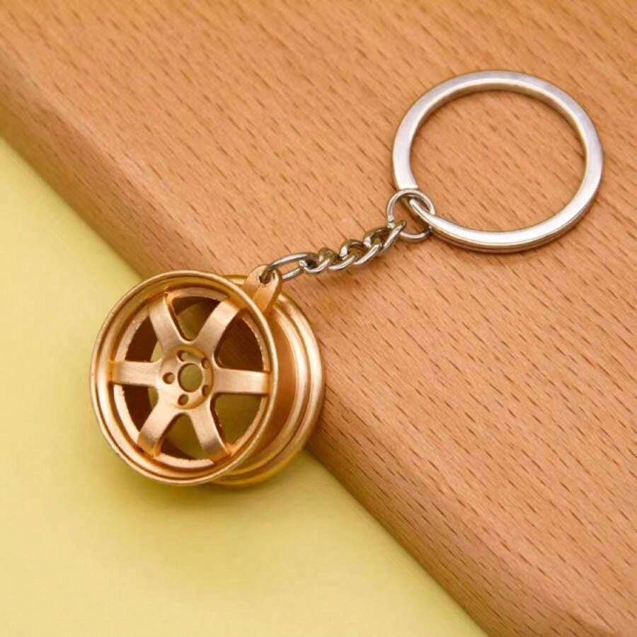 1pc [Licensed] Car Modification Wheel Hub Keychain Creative Metal Car ...