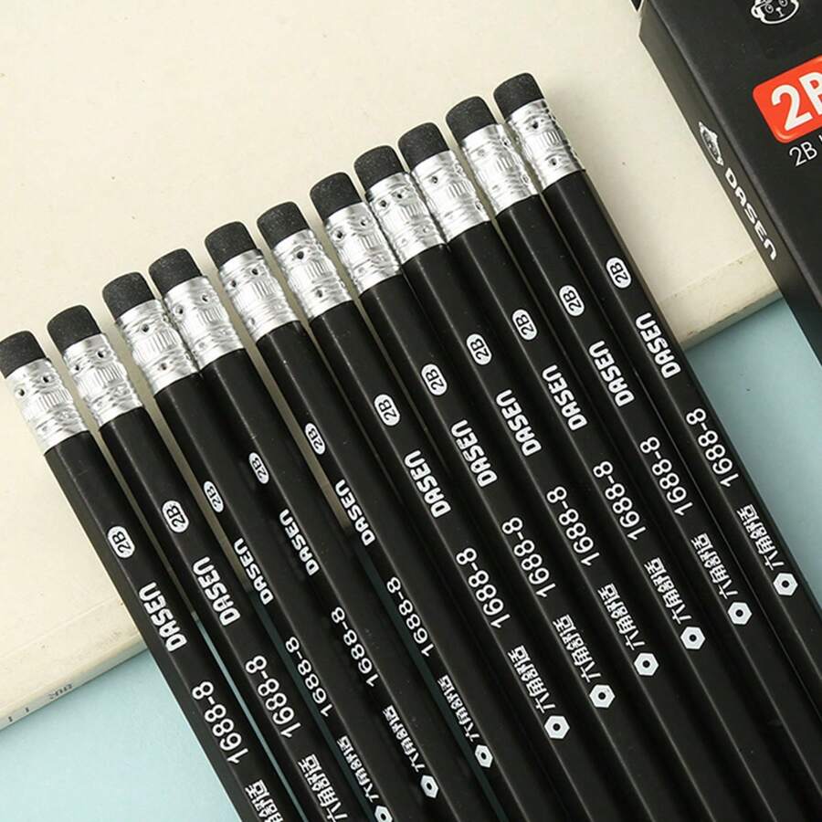 12 Black 2B Pencils With Eraser And 1 Pencil Sharpener, Dedicated For ...