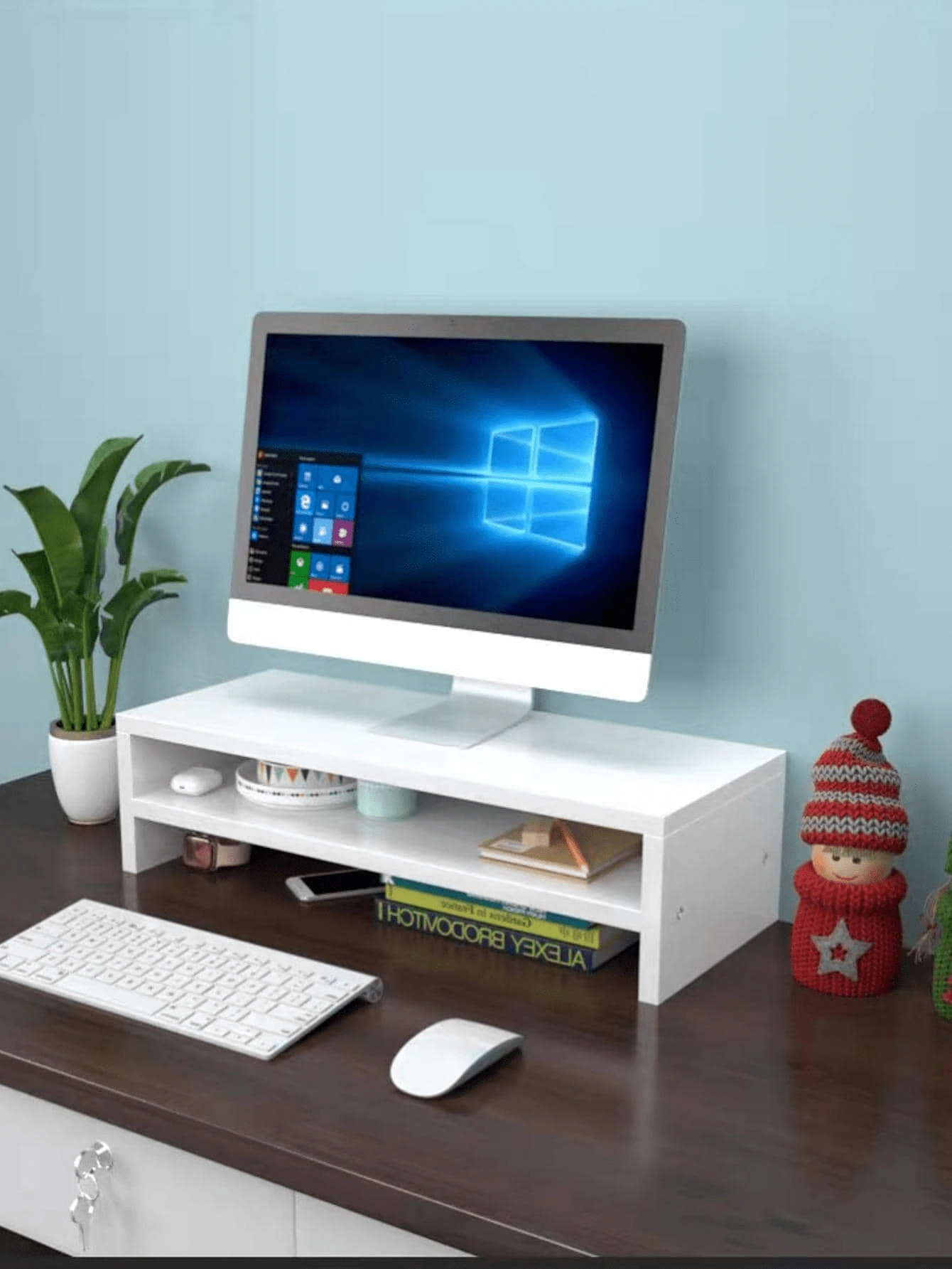 White Double-Layered Computer Stand Without Grid For Height Increase ...