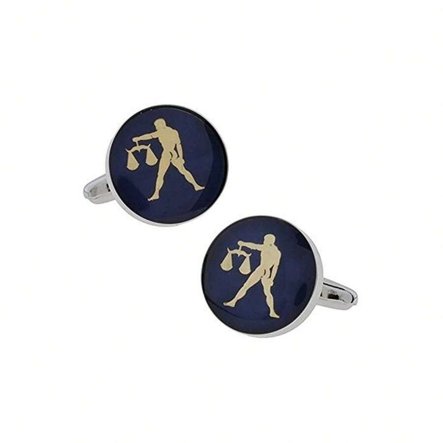 Mens Executive Cufflinks Libra Zodiac Sign Deep Blue Enamel Gold Symbol ...