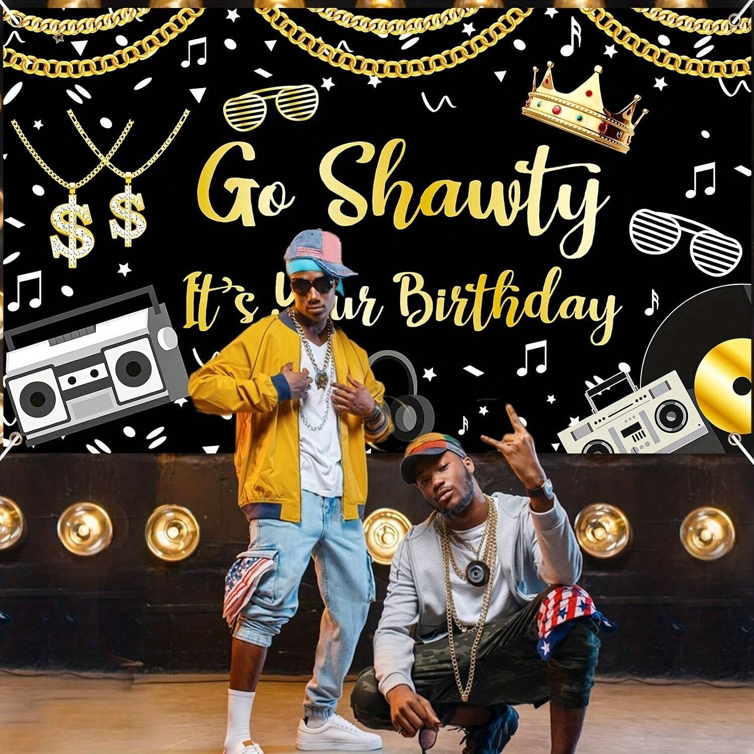 Black And Golden Vinyl Hip Hop Theme Birthday Banner - Go Shawty It's ...