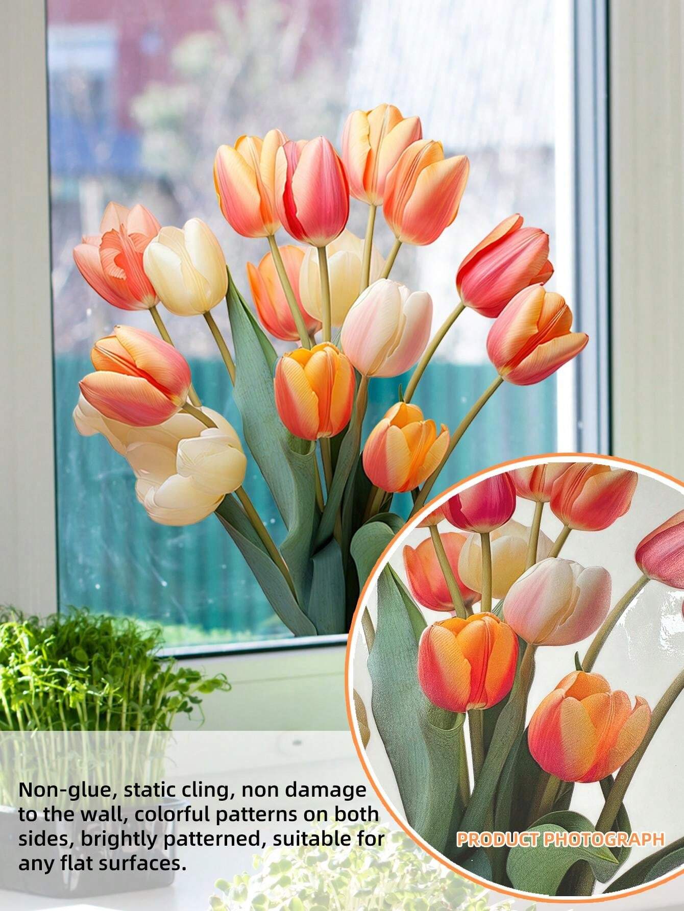 Tulip Flower Window Clings For Glass Windows, Bird Anti Collision ...