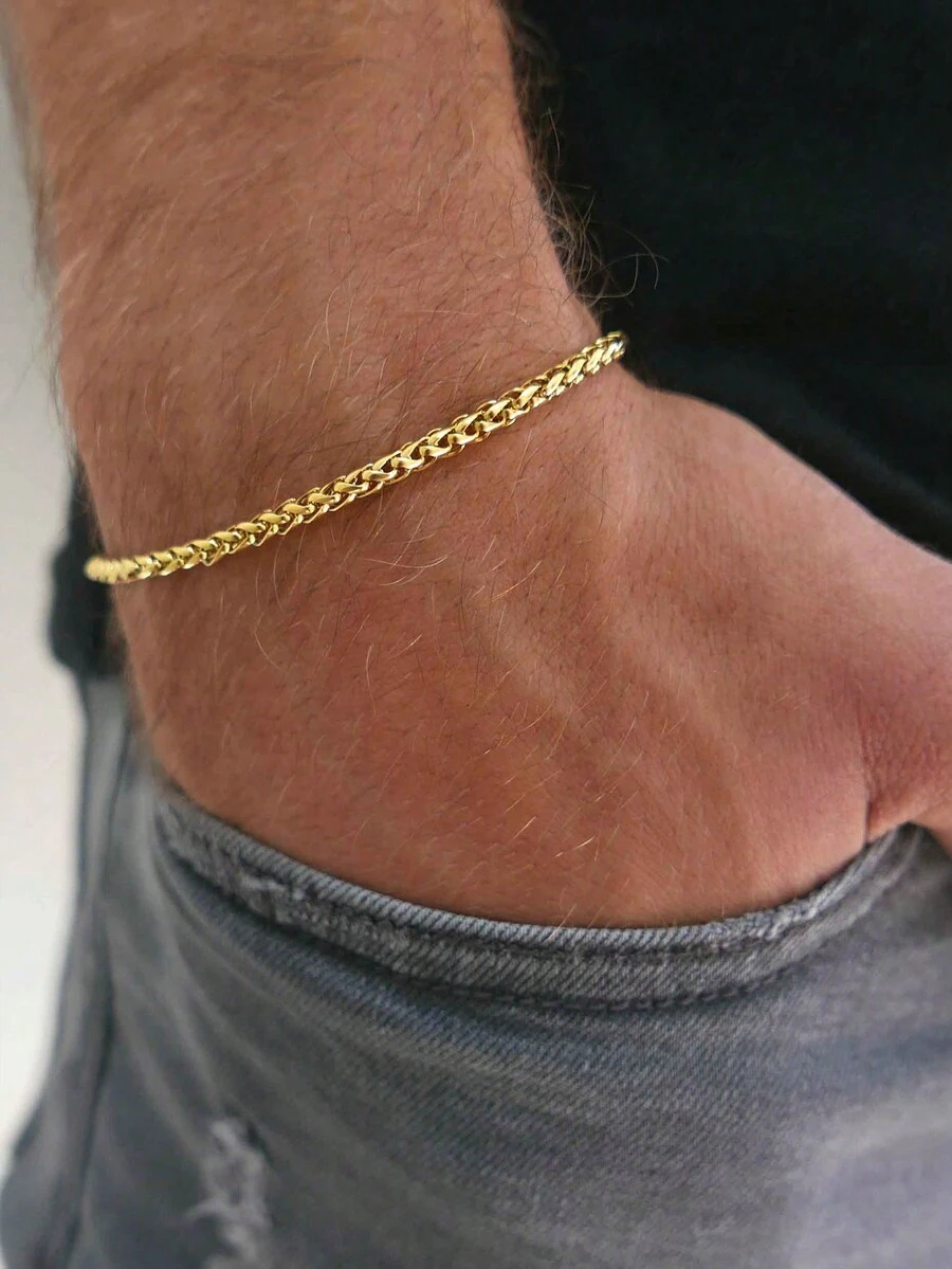 Men's Classic Gold Stainless Steel Chain Bracelet, Simple And Delicate ...